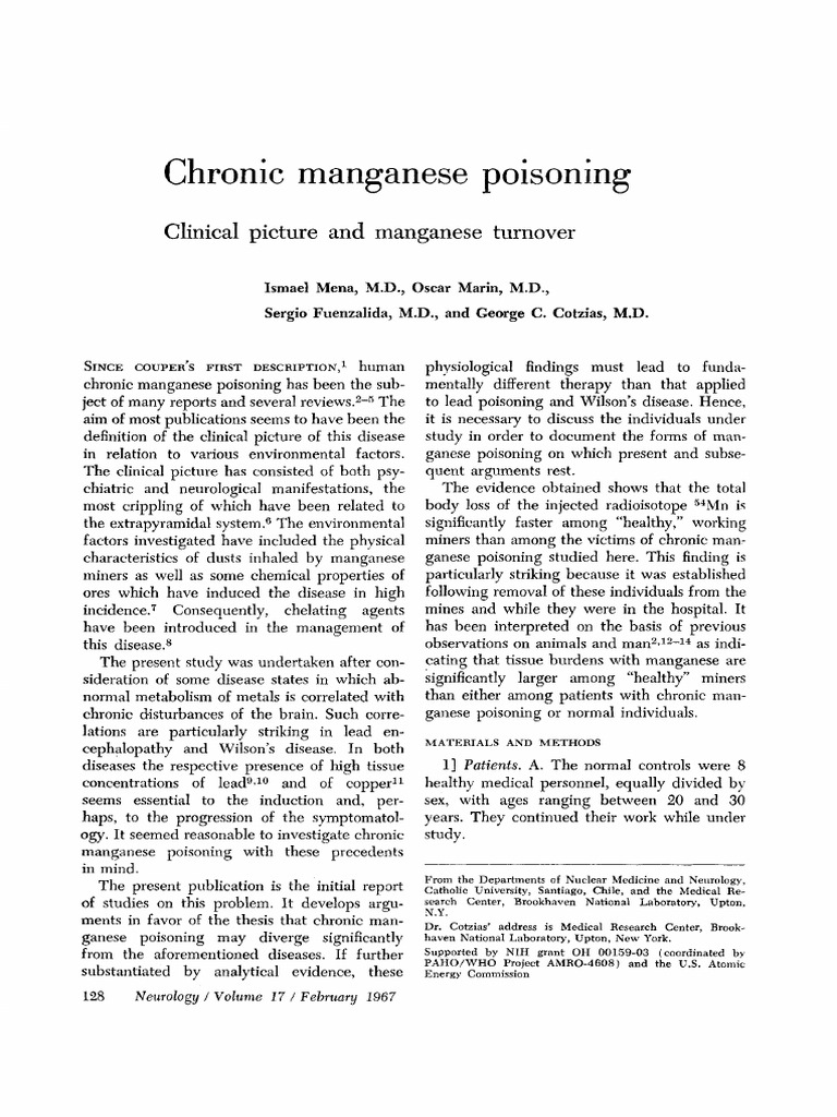 Chronic Manganese Poisoning: Clinical Picture and Manganese Turnover ...
