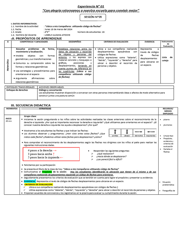 SESIÓN 05 MATE Ubico A Mis Compañeros Utilizando Código de Flechas ...
