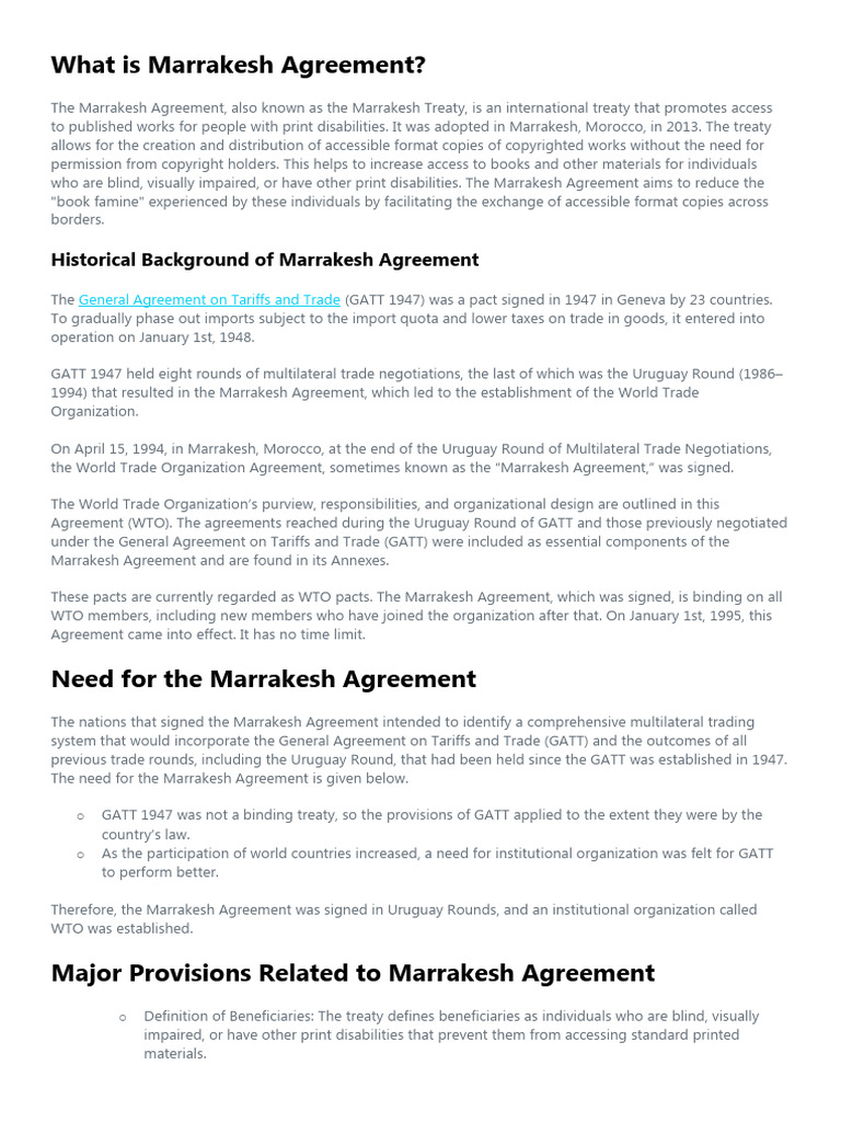 What Is Marrakesh Agreement? | PDF | World Trade Organization | Uruguay Round