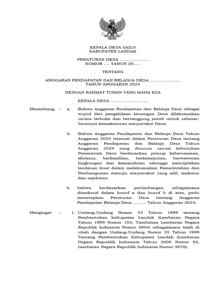 Format Perdes Apbdes 2024 | PDF