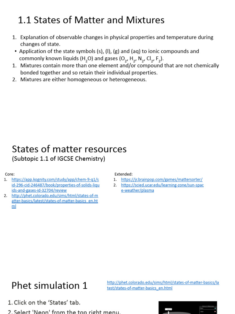 Unit 1.1 - States of Matter and Mixtures - Student Notes | PDF | Gases ...