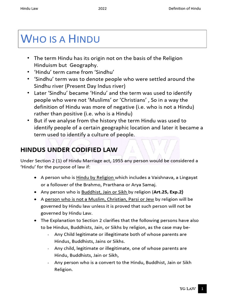 Definition of Hindu - Hindu Law - YG Notes - 6801613 - 2024 - 05 - 30 ...