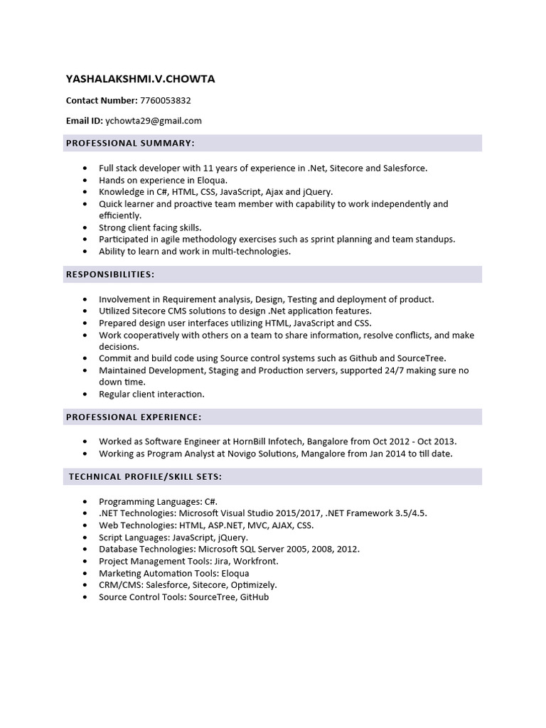 Yashalakshmi_Resume | Download Free PDF | J Query | Ajax (Programming)
