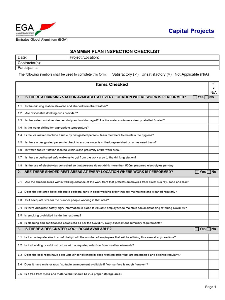 Summer Plan- Inspection Checklist | Download Free PDF | Water