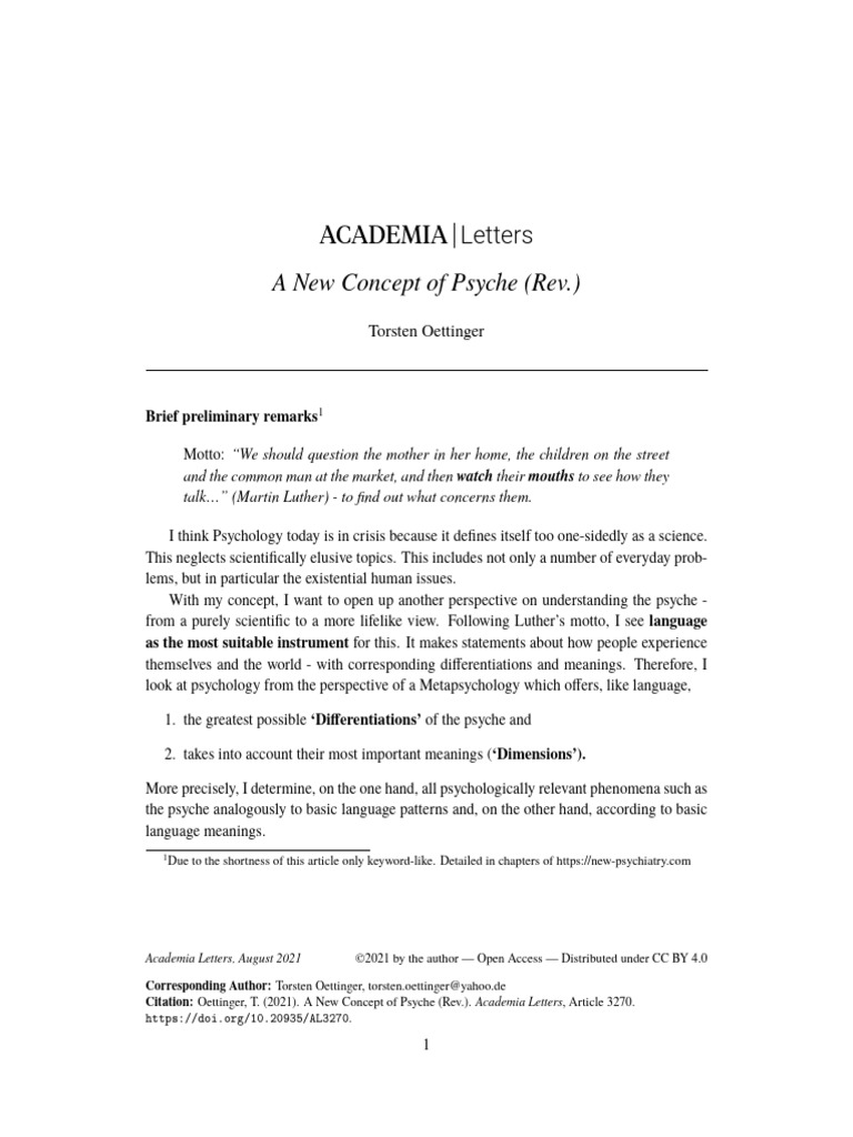 Metapsychology: A New Psyche Concept | PDF | Verb | Psychology
