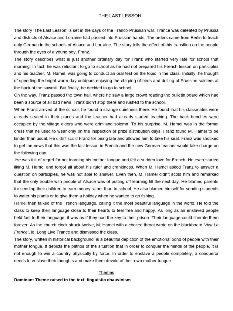 THE LAST LESSON Summary | PDF