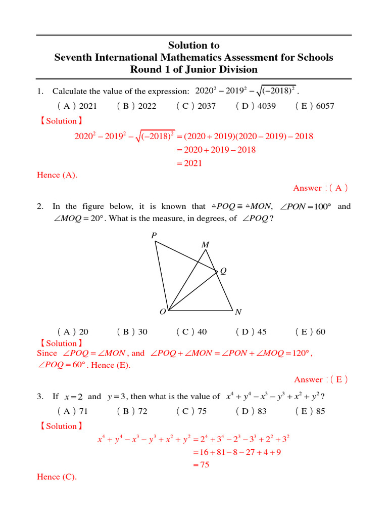 2018 IMAS - Junior - Sol - 1118 | PDF | Mathematics | Mathematical Concepts