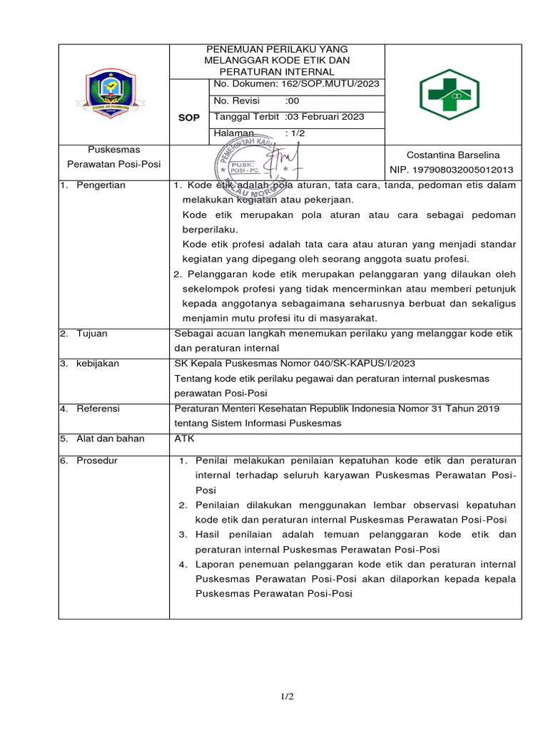 Sop Penemuan Pelanggaran Kode Etik | PDF