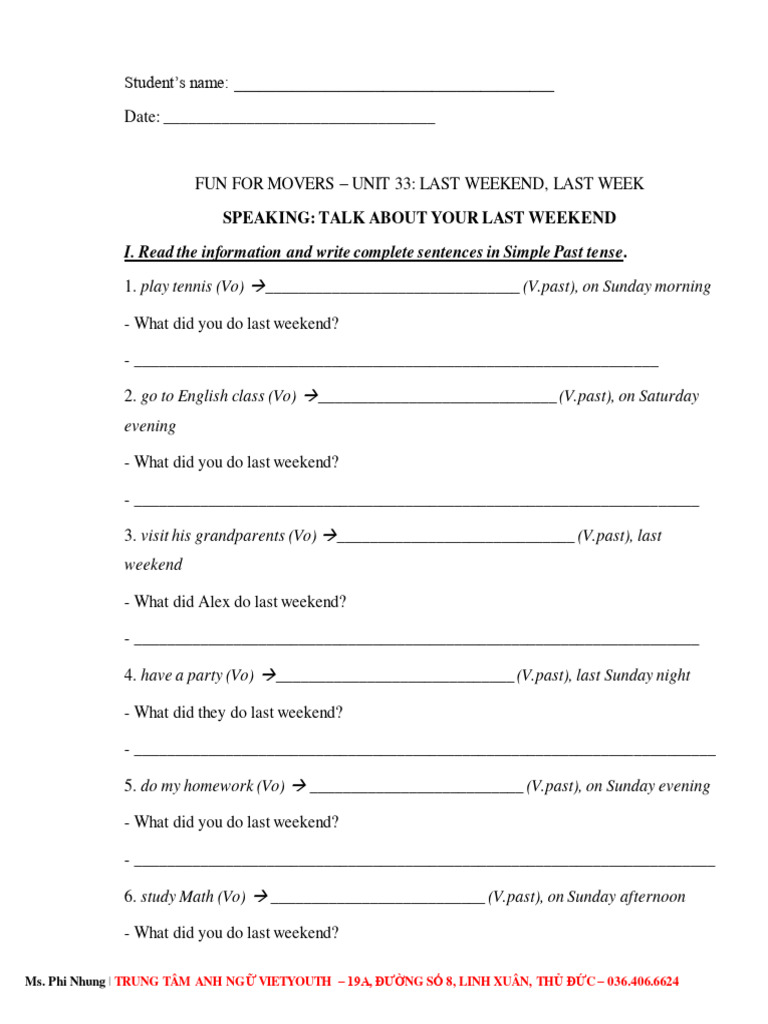 Last Weekend Activities Worksheet | PDF | Foreign Language Studies