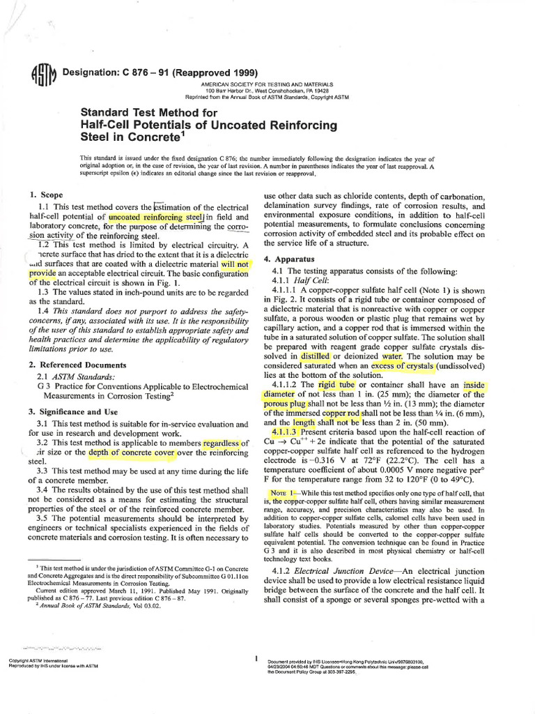 ASTM C876-91 half cell | PDF