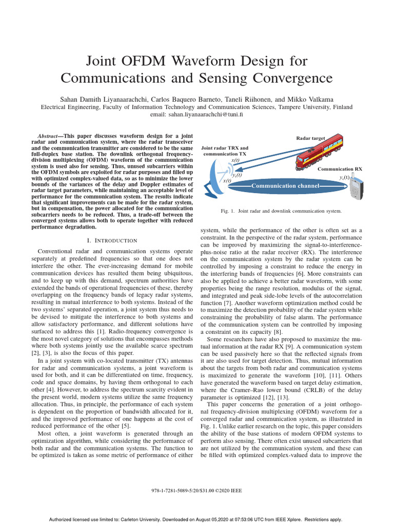 Joint Ofdm Waveform Design For Pdf Orthogonal Frequency Division Multiplexing Radar