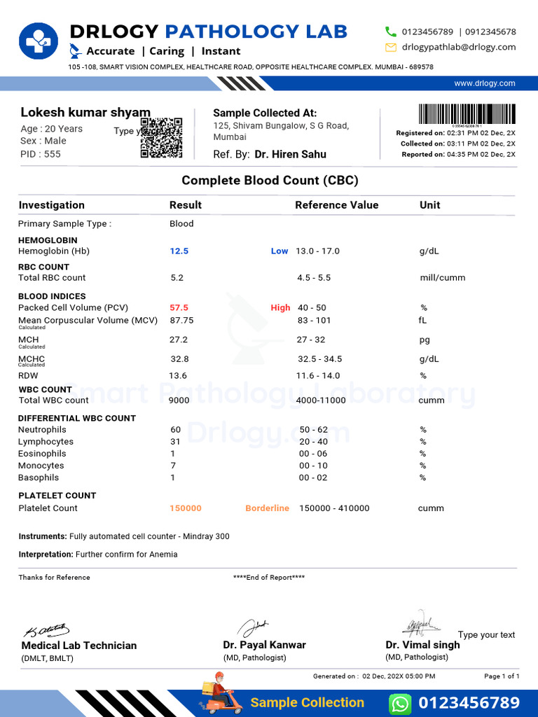 CBC Test Report Format Example Sample Template Drlogy Lab Report | PDF ... CBC Test Report Format Example Sample Template Drlogy Lab Report | PDF ...