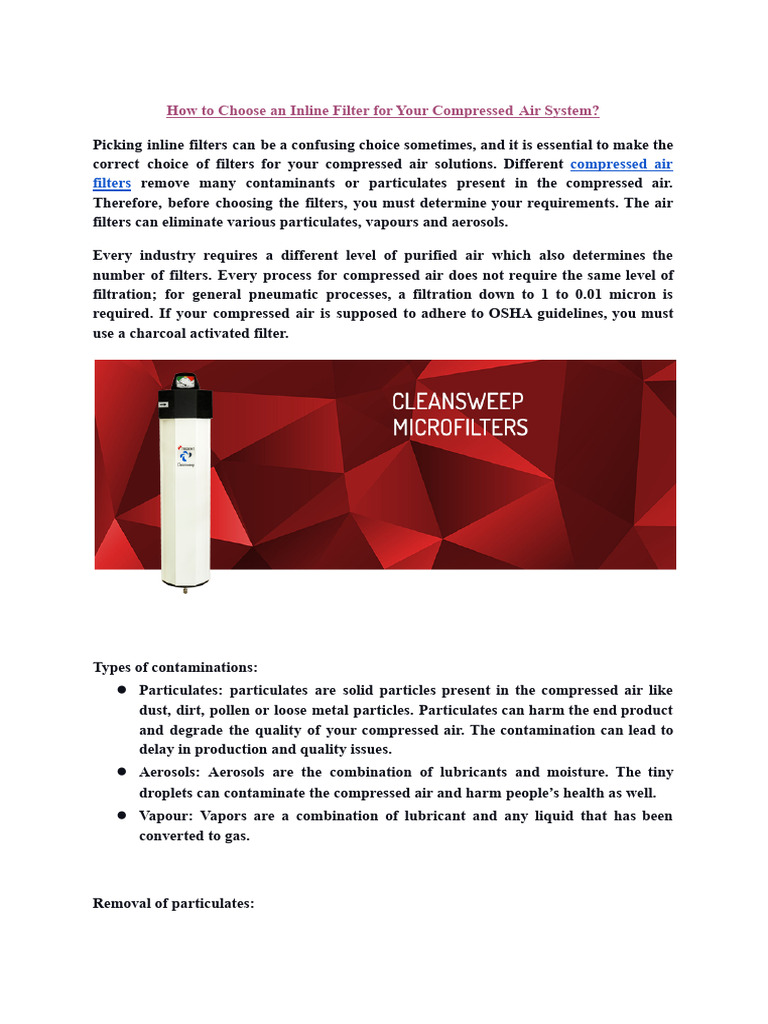 How To Choose An Inline Filter For Your Compressed Air System | PDF ...