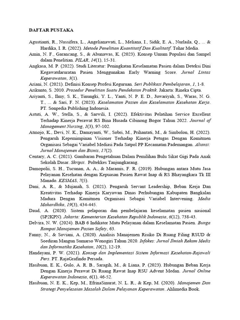 Daftar Pustaka Keselamatan Pasien | PDF