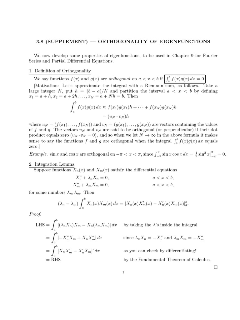 Orthogonality of Eigenfunctions | PDF | Fourier Transform | Differential Equations