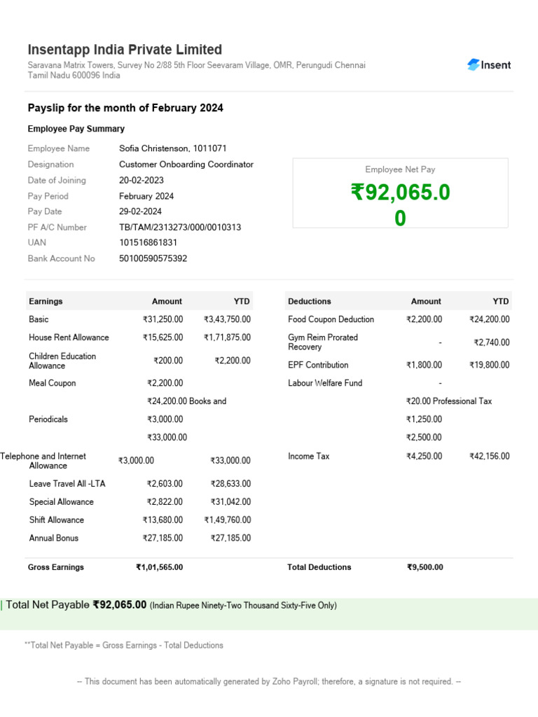 Feb Payslip | PDF | Paycheck | Payroll Tax