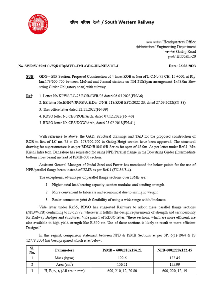 Letter To RDSO | PDF | Structural Engineering | Building Engineering