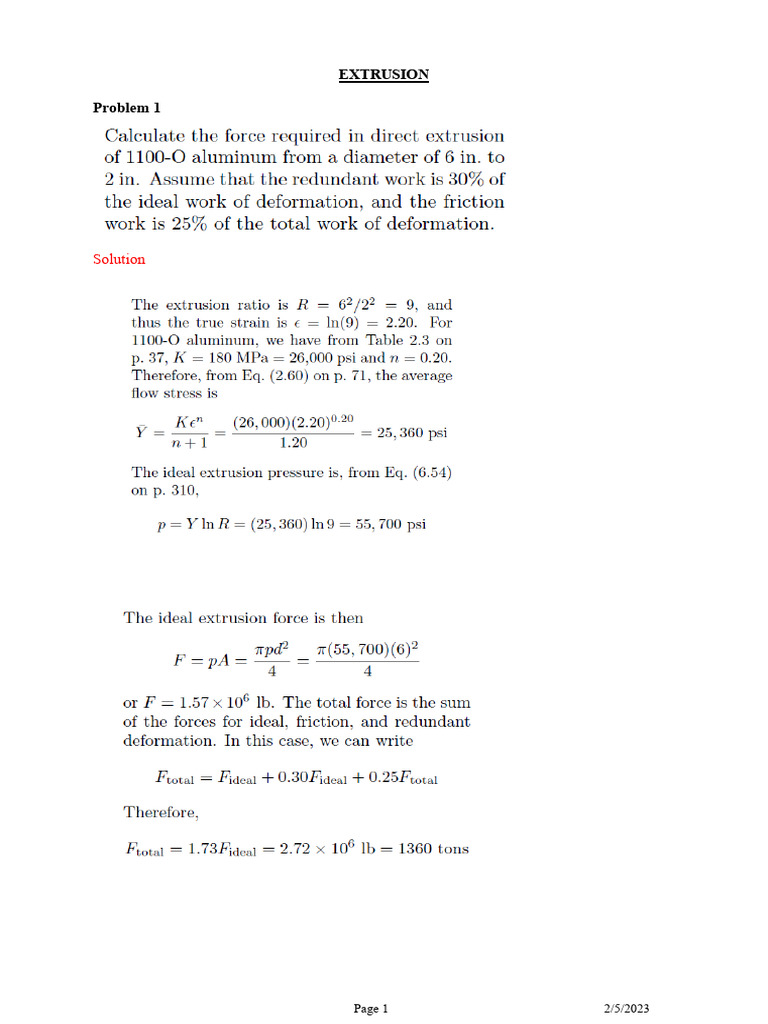 Handout 2 - Extrusion + Drawing | PDF | Extrusion | Materials