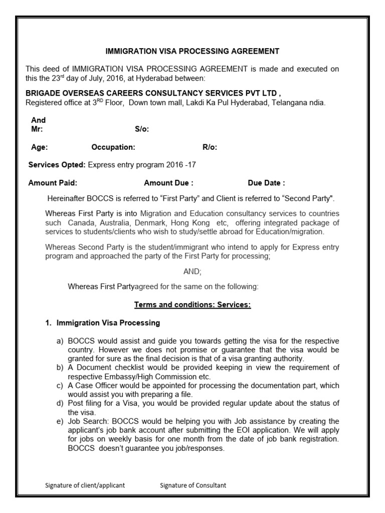 Final Agreement | PDF | Travel Visa | Consultant
