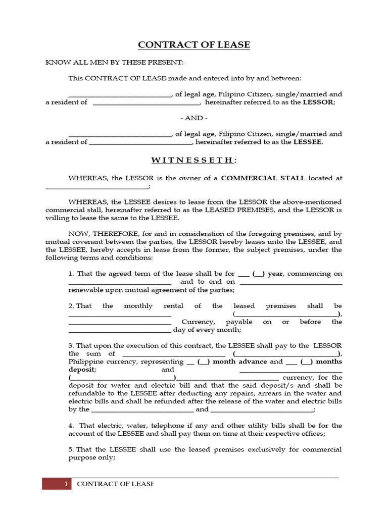 Contract of Lease Commercial Space | PDF | Lease | Business Law