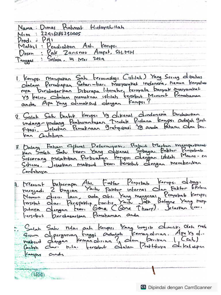 UTS Anti Korupsi Dimas Rahmat H | PDF
