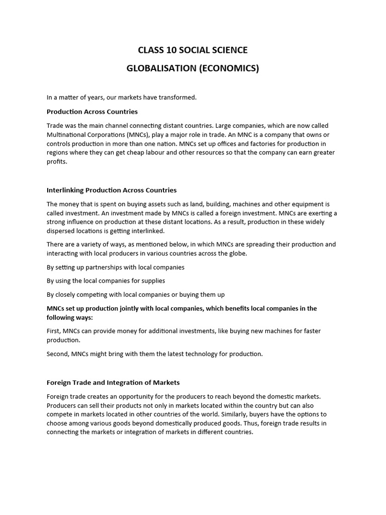 Globalisation Notes 1 | PDF | Globalization | Multinational Corporation