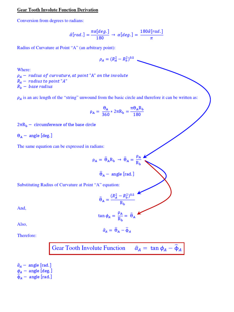 Gear Tooth Involute Function Derivation | PDF