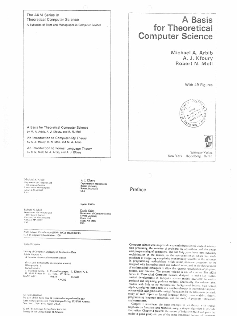 A Basis For Theoretical Computer Science (1980) by Michael A. Arbib, A.J. Kfoury and Robert N ...