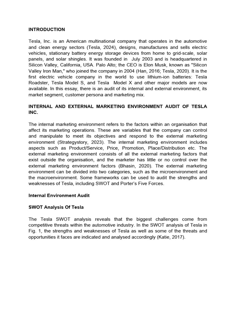 Tesla's Market Position and Environment Analysis | PDF | Car | Electric ...