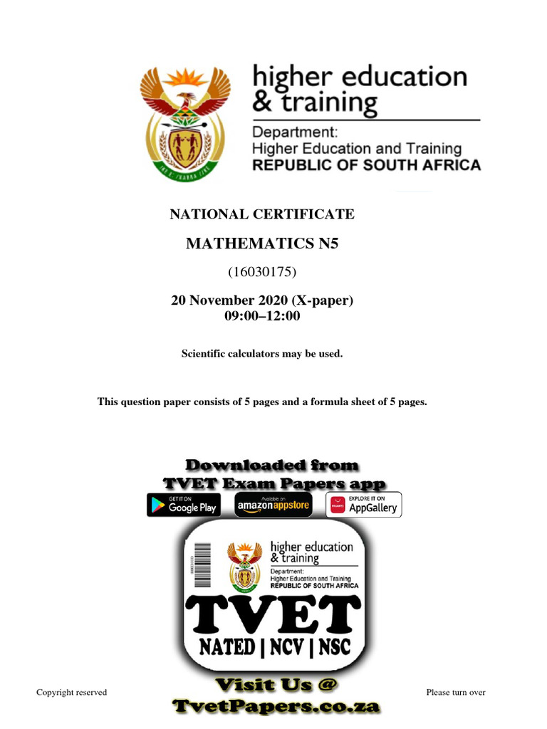 T1030 - Mathematics N5 QP Aug 2020 | PDF | Mathematical Analysis ...