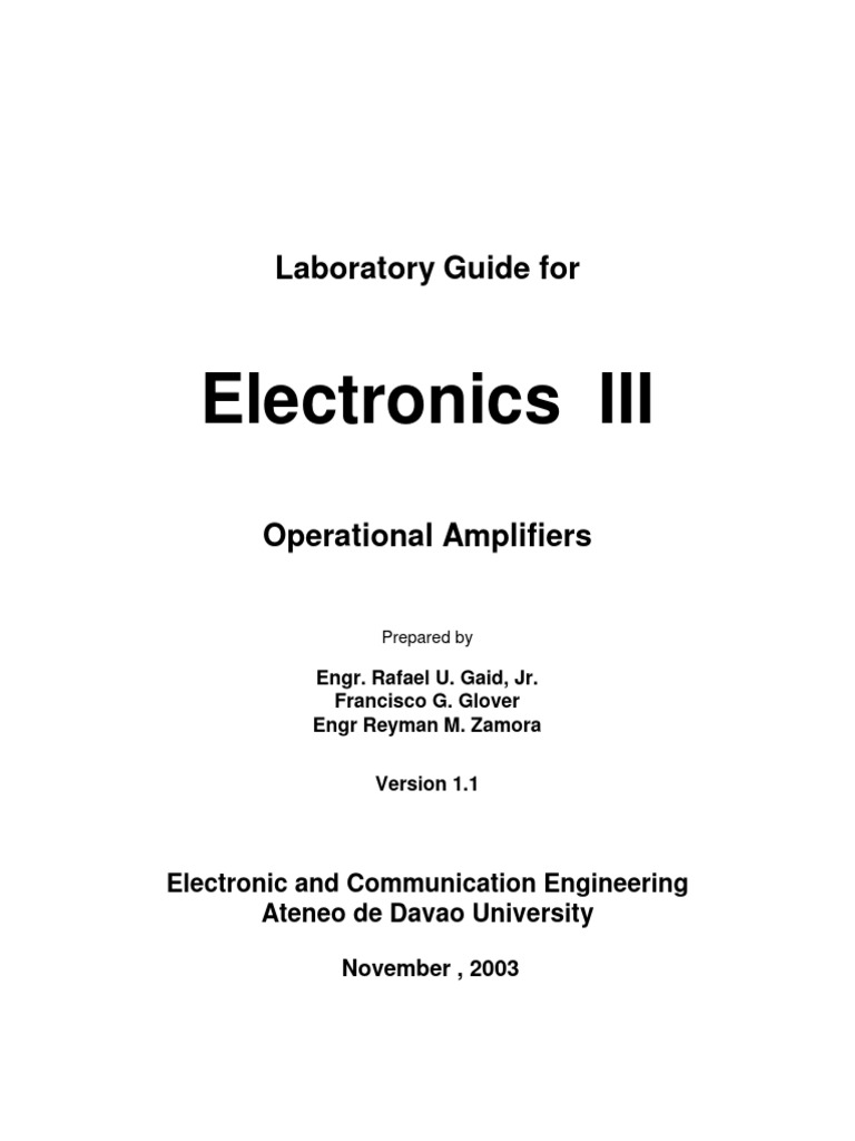Laboratory Guide For Electronics 3 Opera | PDF | Operational Amplifier ...
