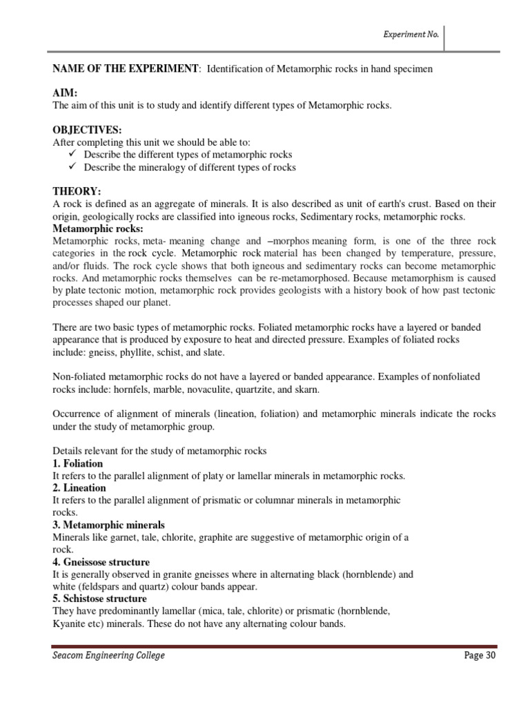 Identifying Metamorphic Rocks in Hand Specimens | PDF | Rock (Geology ...