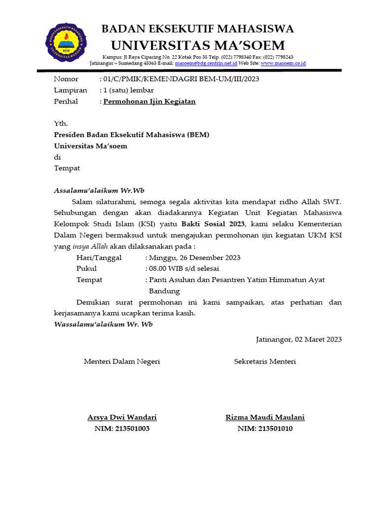 Example Surat PMIK | PDF