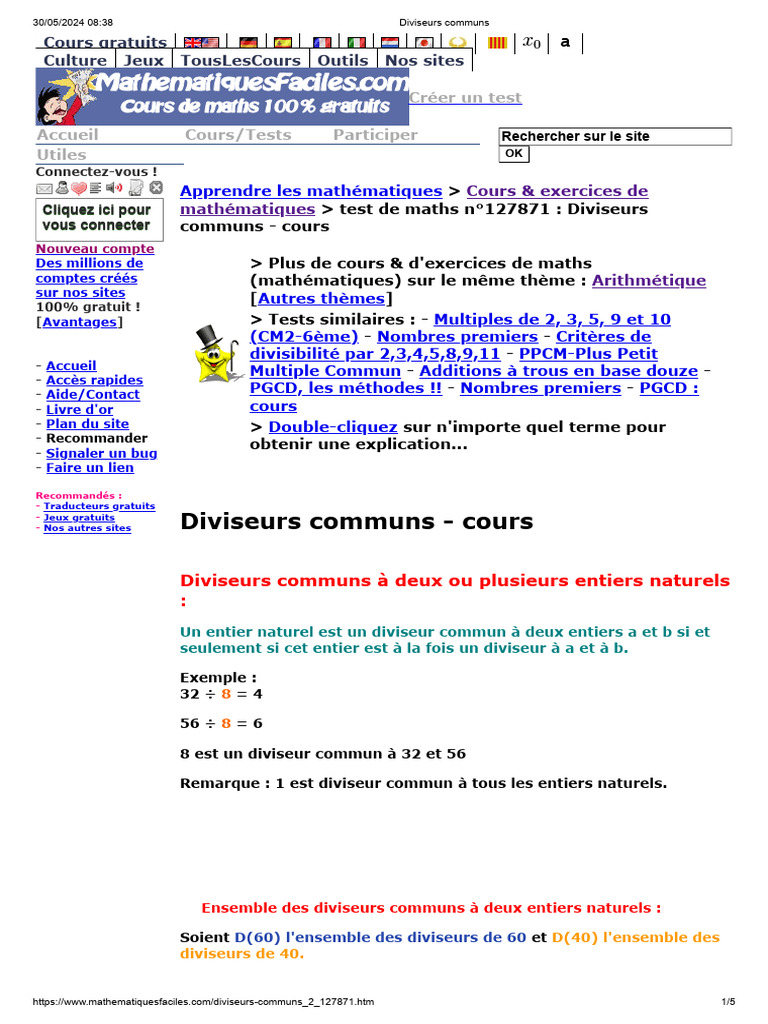 Diviseurs Communs | PDF | Nombre premier | Entier naturel
