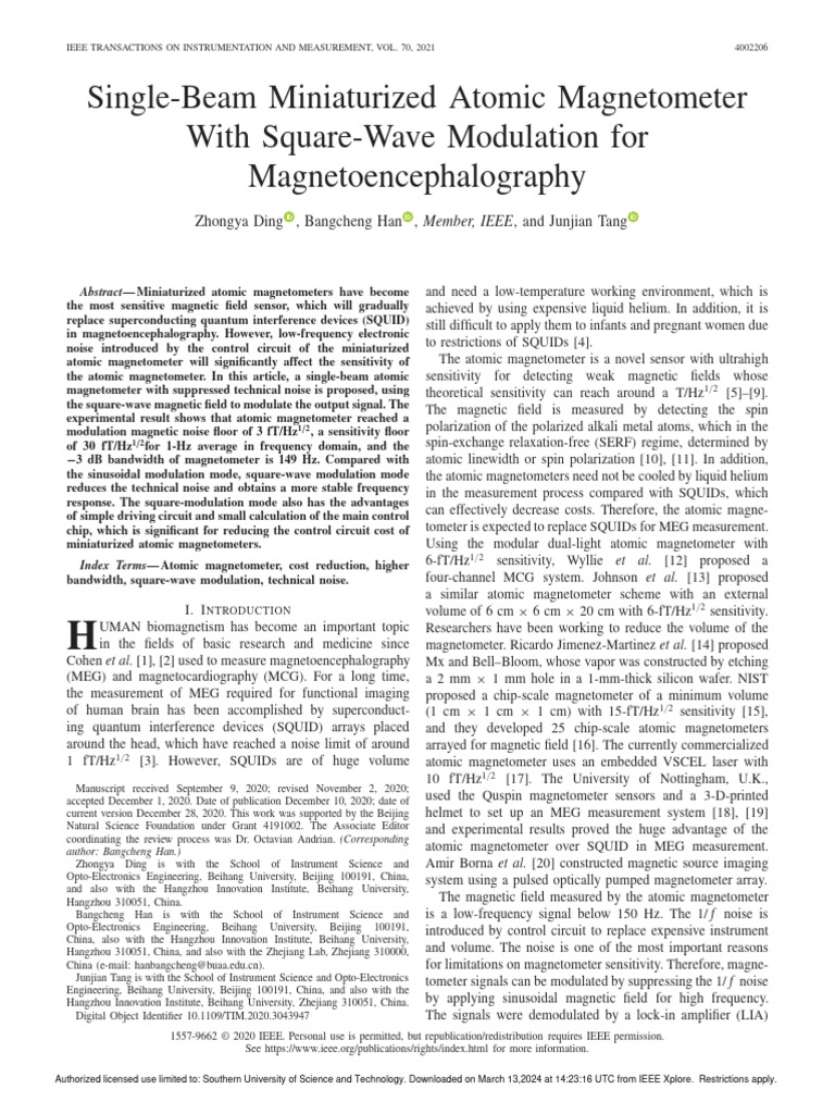 Single-Beam Miniaturized Atomic Magnetometer With Square-Wave Modulation For ...