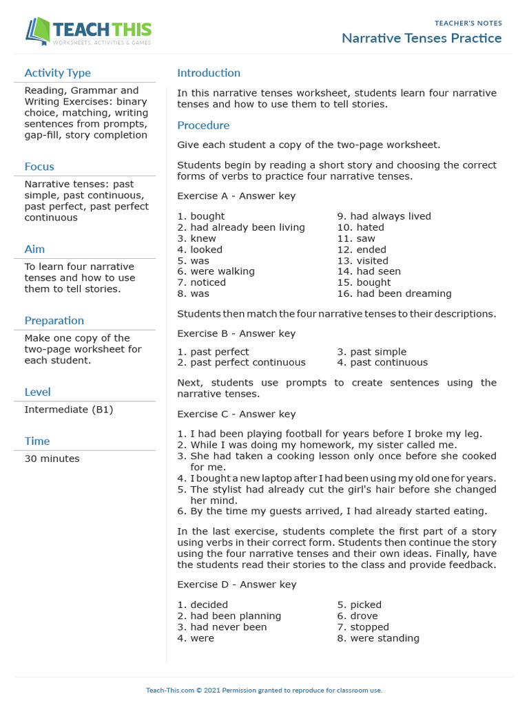 Narrative Tenses Practice | Download Free PDF | Grammatical Tense ...
