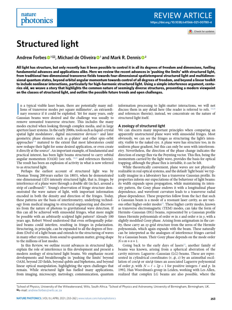 Structured Light: Review Article | PDF | Polarization (Waves ...
