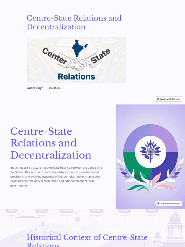 Centre State Relations and Decentralization | PDF | Decentralization ...