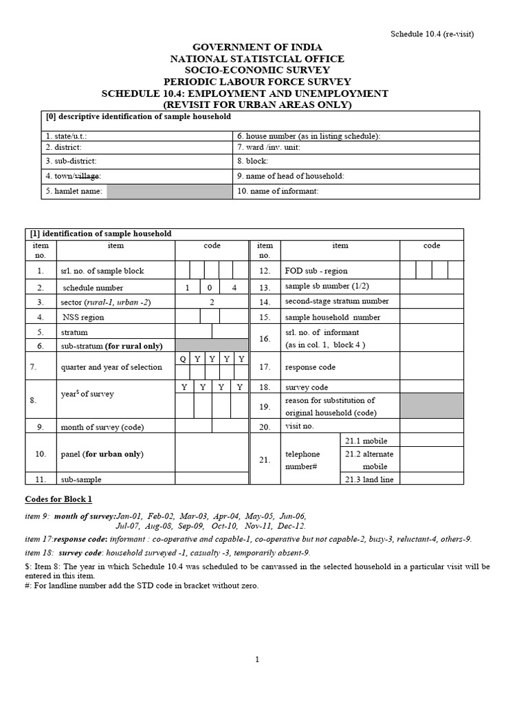 Employment and Unemployment Survey Form | PDF