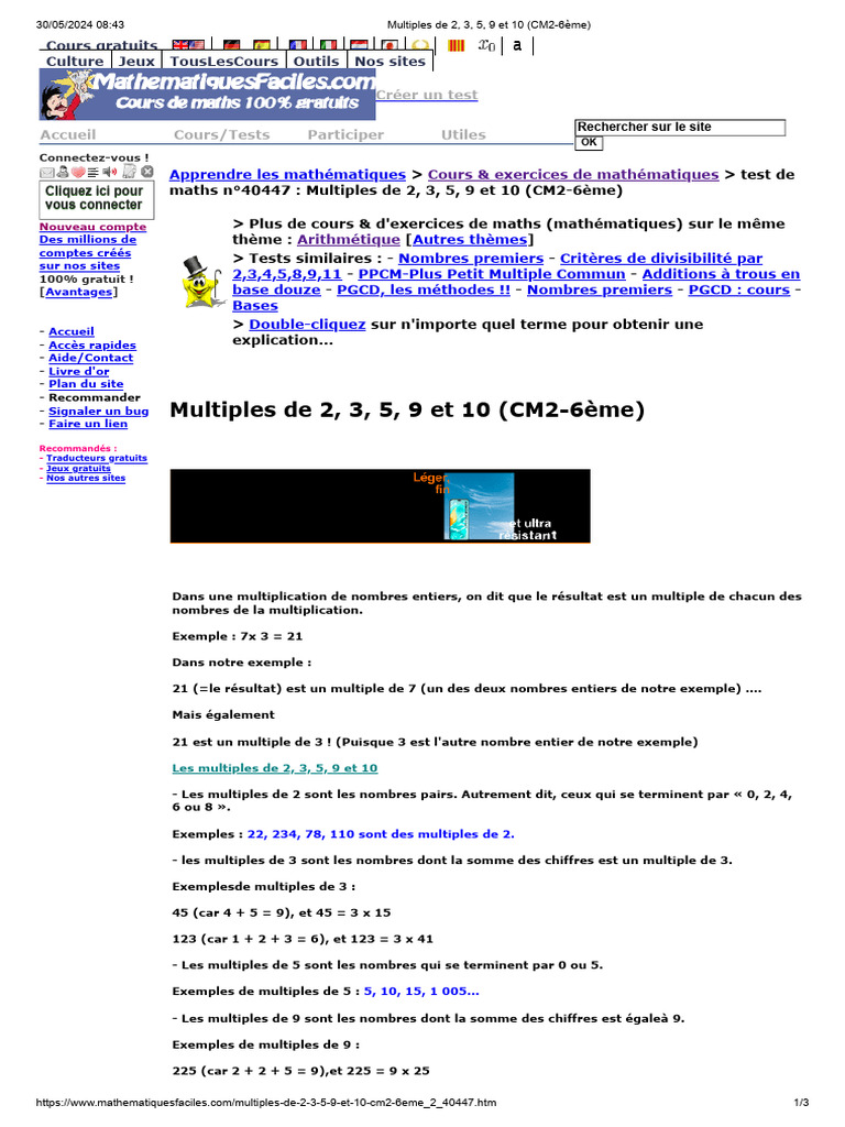 Multiples de 2, 3, 5, 9 et 10 | PDF | Mathématiques | Nombre premier