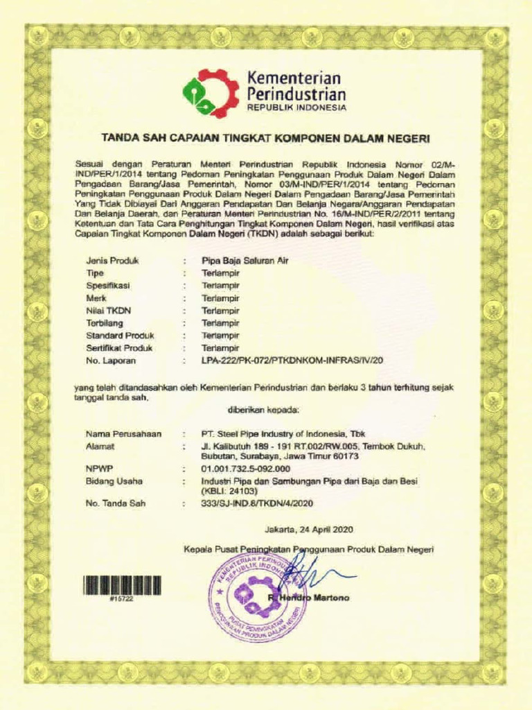 TKDN Pipa Spindo | PDF | Teknologi & Rekayasa