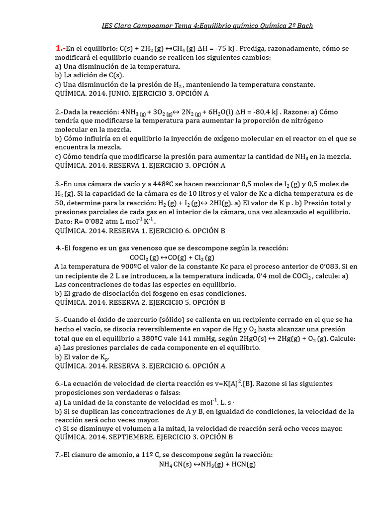 TEMA 5 EQUILIBRIOS QUÍMICOS FINALES | Descargar gratis PDF | Equilibrio químico | Solubilidad