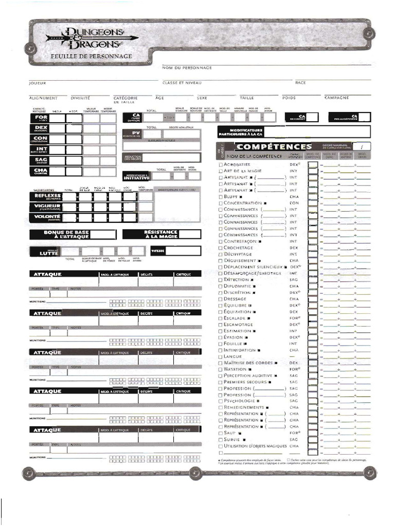 Feuille de personnage d&d3.5 | PDF