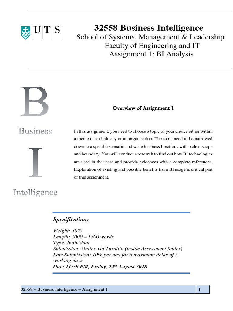 UTS 32558 - BI - Assignment 1 Description | PDF | Business Intelligence ...