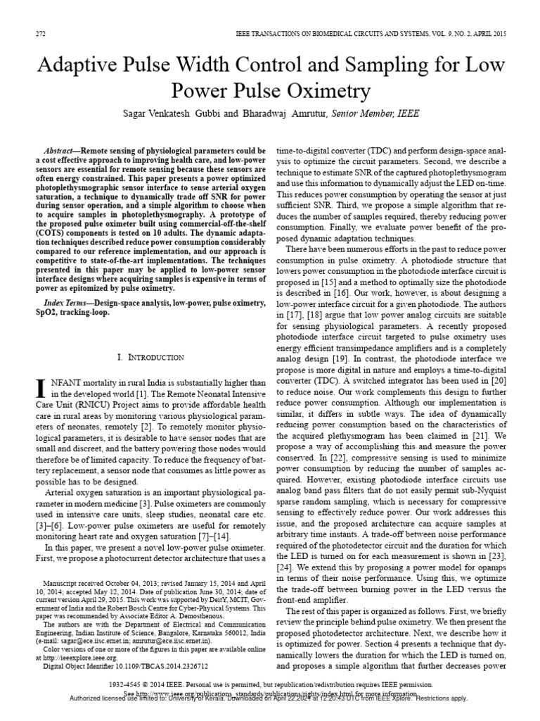 Low-Power Pulse Oximetry Design | PDF | Operational Amplifier | Signal ...