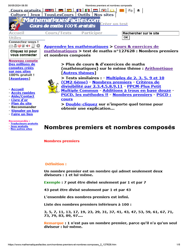 Nombres premiers et composés expliqués | PDF | Nombre premier | Nombre