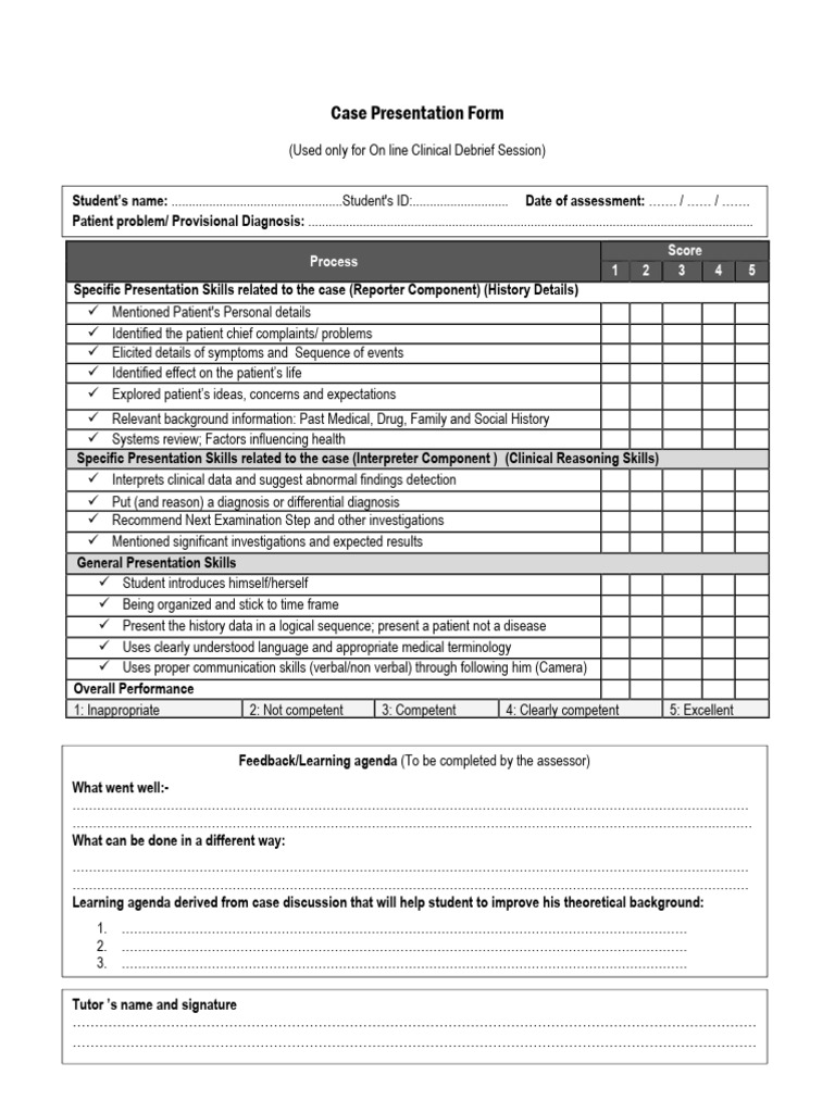 Case Presentation Form 2020 On Line Debrief Session | PDF | Medical ...