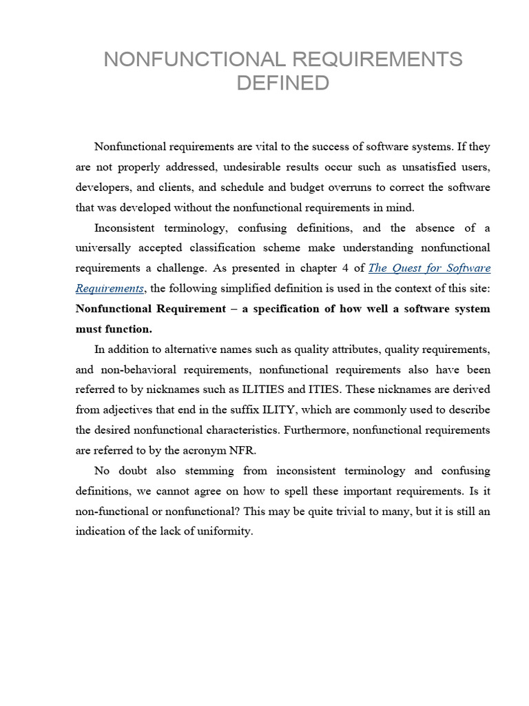 Nonfunctional Requirements Defined | PDF | System | Software