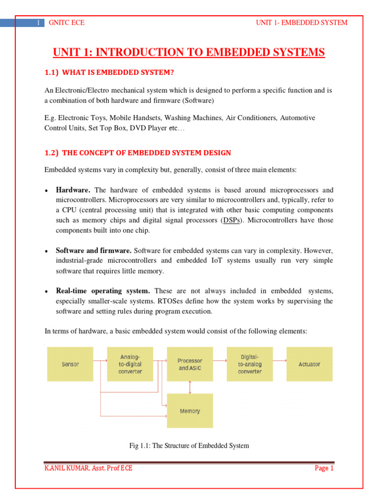 Embedded Systems - Unit-1 To Unit-5. - K.anil Kumar | PDF | Embedded System | Microcontroller