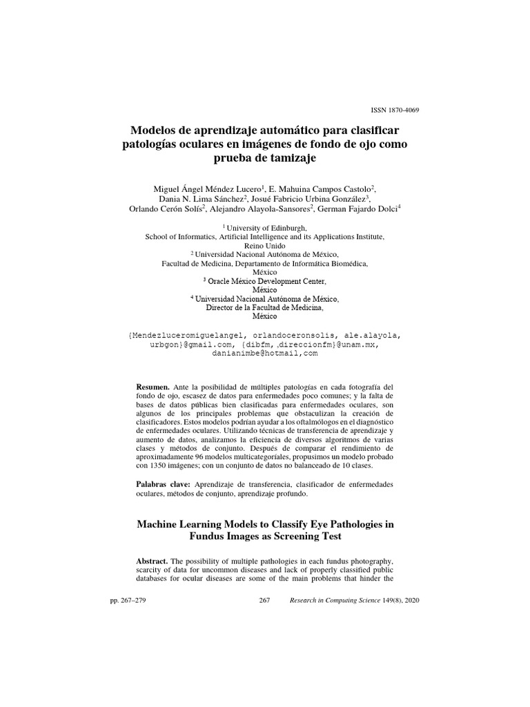 Modelos De Aprendizaje Automatico Para Clasificar Patologias Oculares